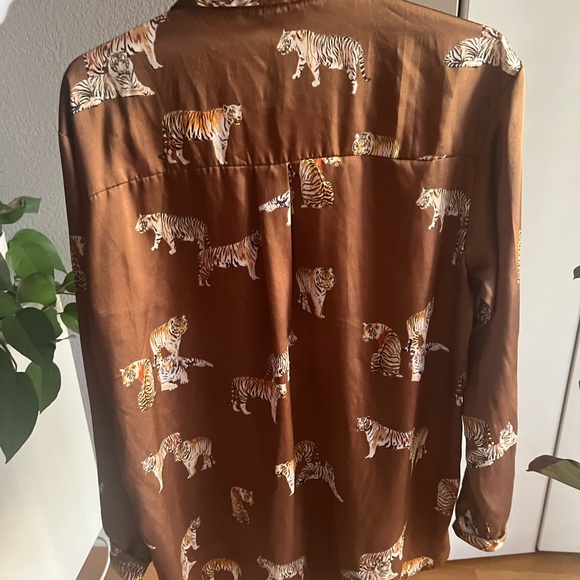 Zara | Tops | Rare Zara Satin Blouse Tiger Print S | Poshmark